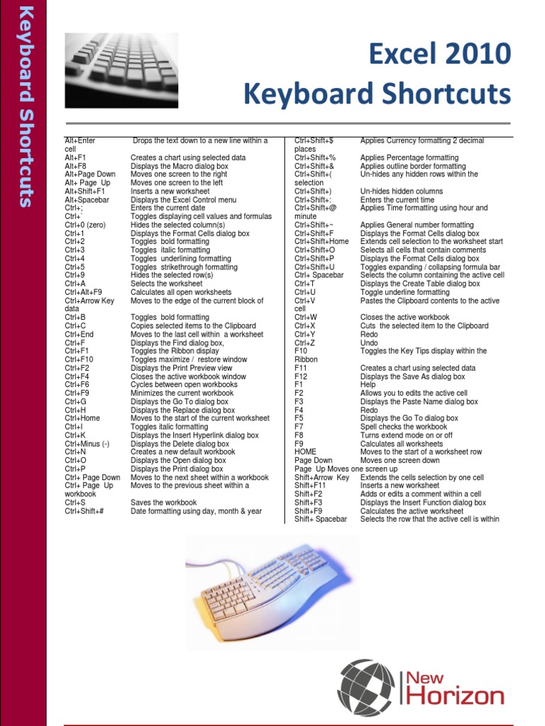 Excel 2010 Shortcuts | PDF | Microsoft Excel | Ibm Pc Compatibles