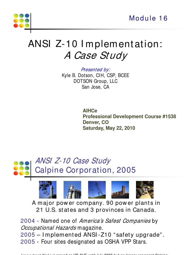 Dotson ANSI-z10 Case Study | PDF | Strategic Management | Safety