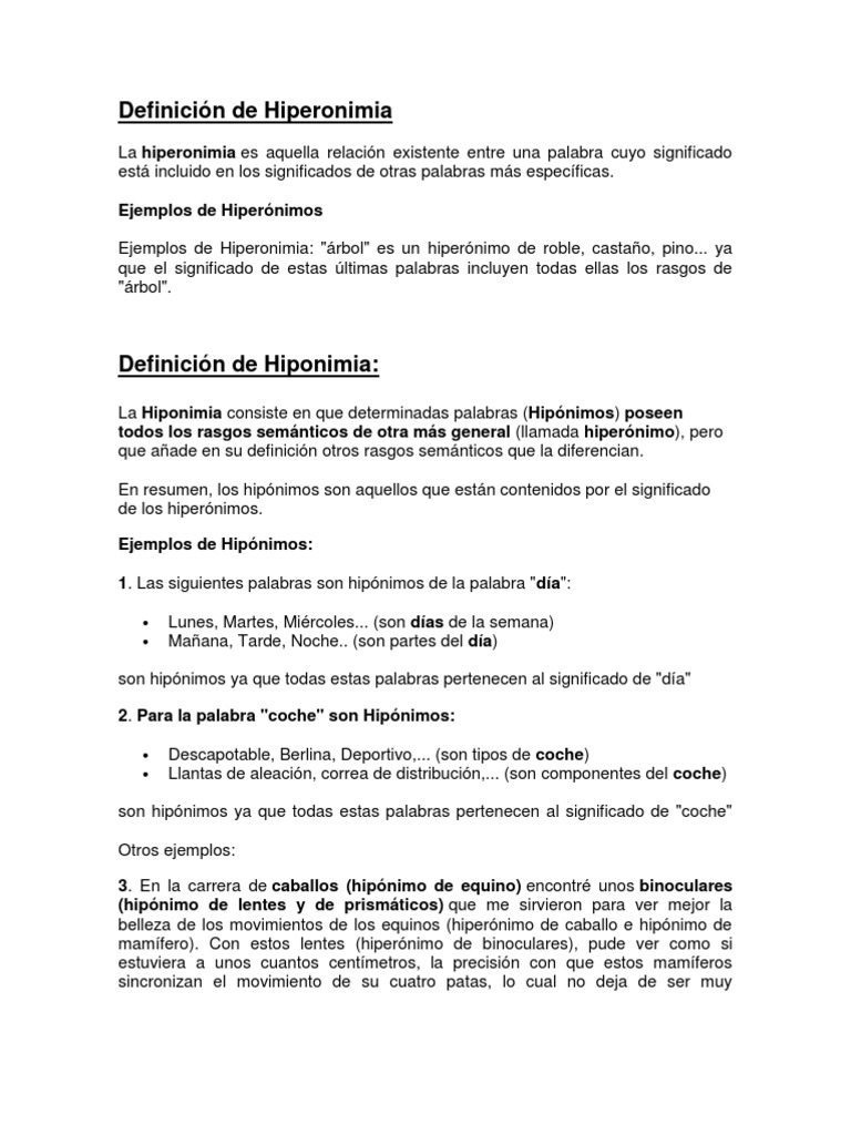 Definición de Hiperonimia | PDF | Artes del Lenguaje y Comunicación