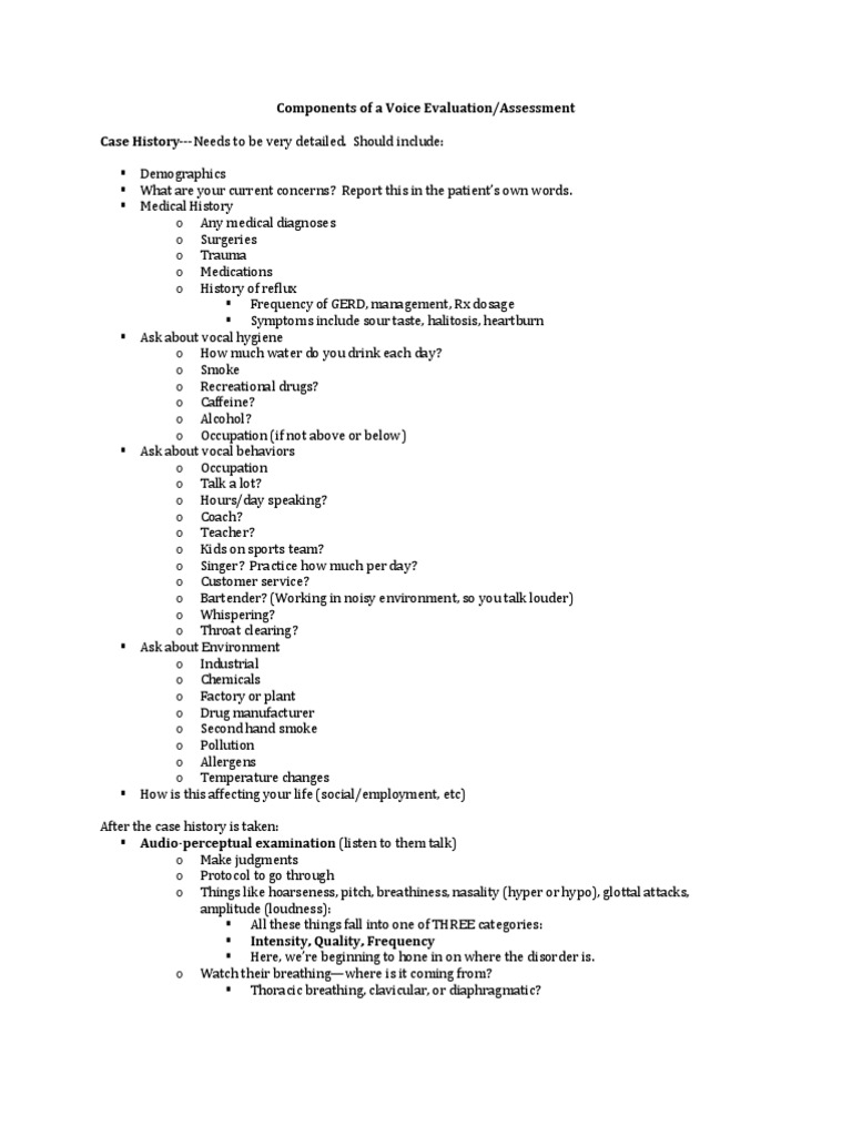 Voice Evaluation Components Guide | PDF | Gastroesophageal Reflux ...