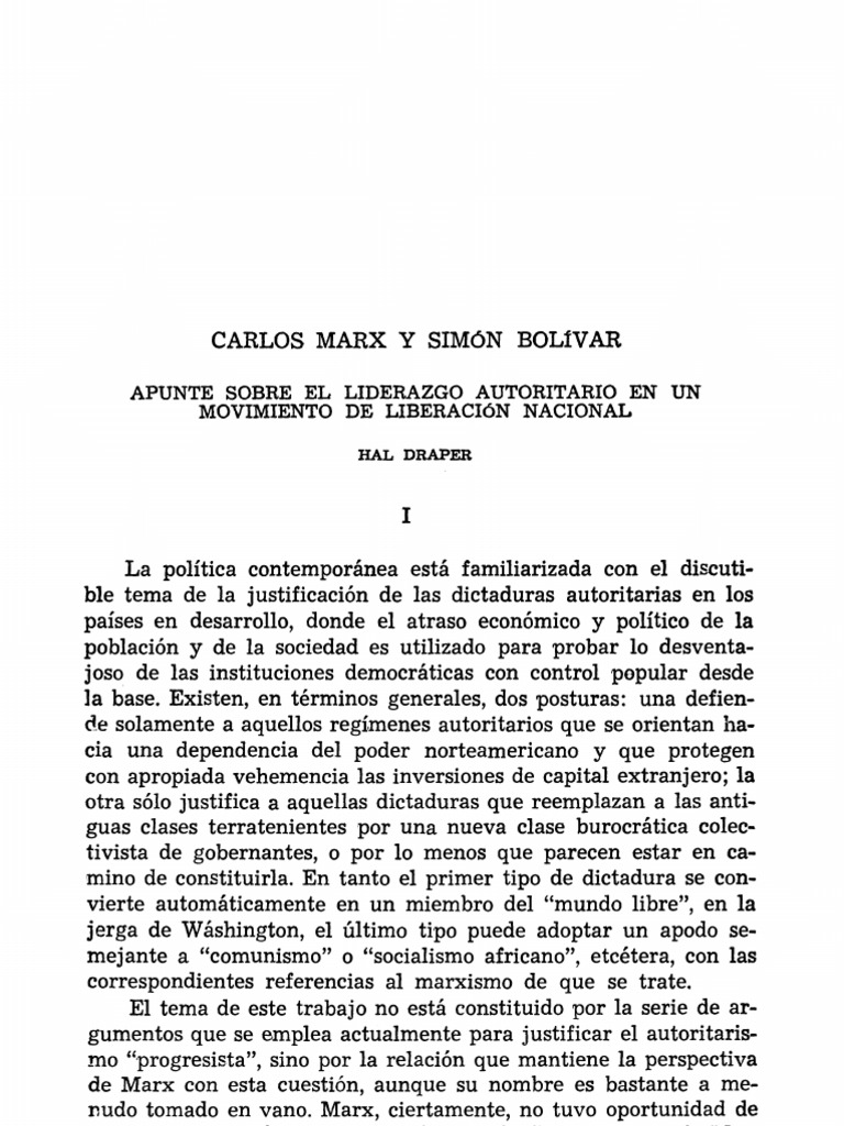 Hal Draper - Carlos Marx y Simón Bolívar | PDF | Karl Marx | República