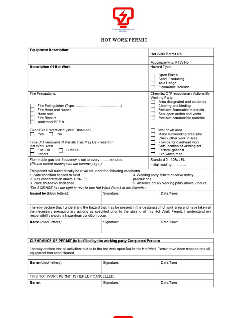Hot Work Permit Rev 1 | PDF | Computers | Technology & Engineering