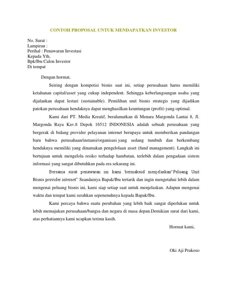 Contoh Proposal Untuk Mendapatkan Investor | PDF | Komputer