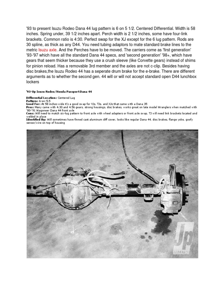 93 To Present Isuzu Rodeo Dana 44 Lug Pattern Is 6 On 5 1 | PDF ...