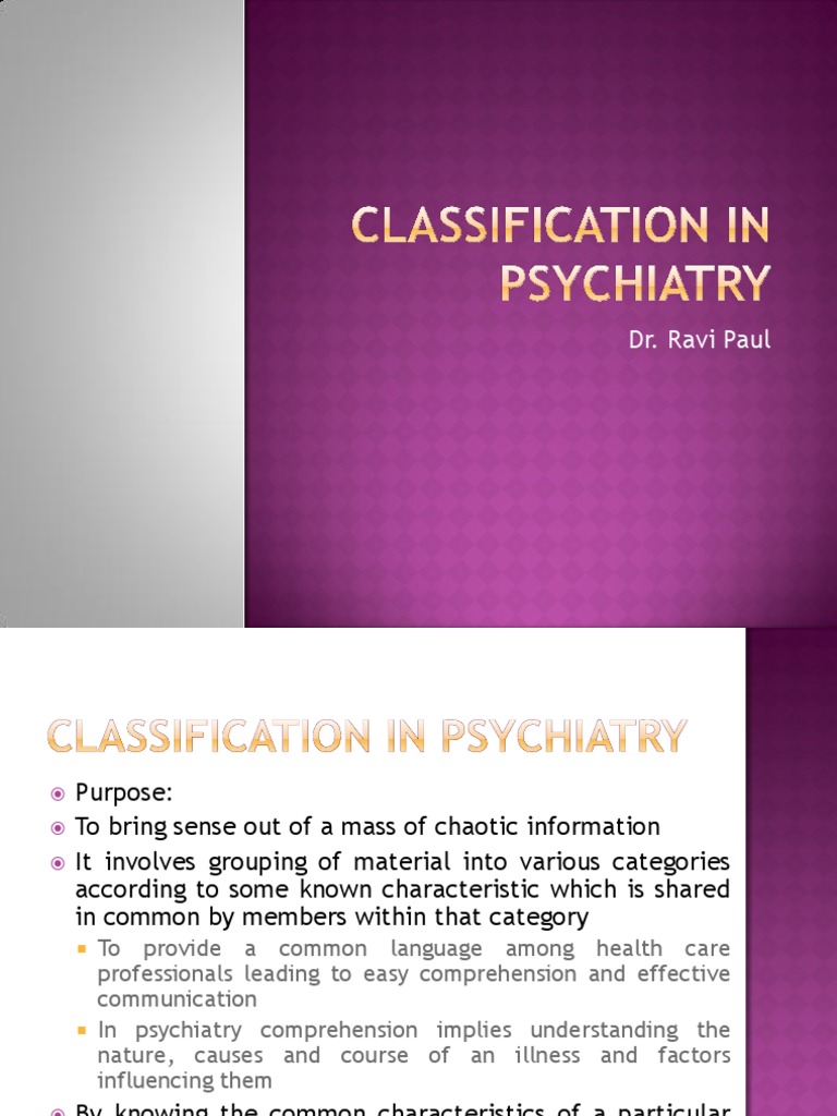 Classification in Psychiatry | International Statistical Classification ...