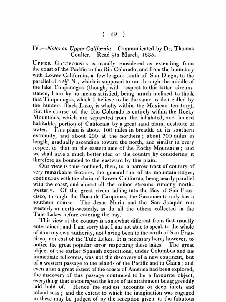 Coulter, Thomas. Notes On Upper California. Journal of The Royal ...