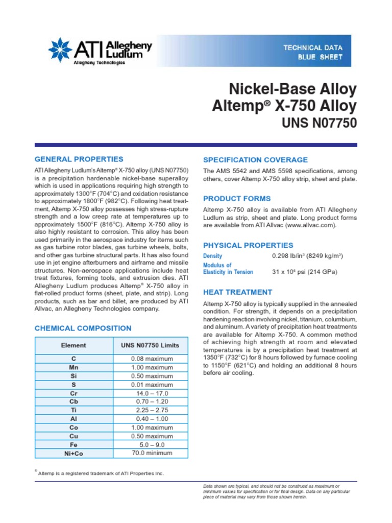 Altemp X-750 PDF | Download Free PDF | Heat Treating | Alloy