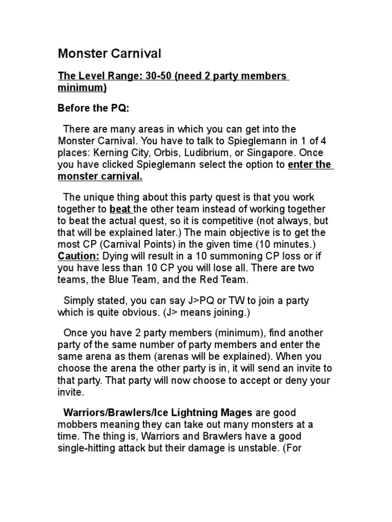 Monster Carnival Party Quest Guide | PDF | Leisure