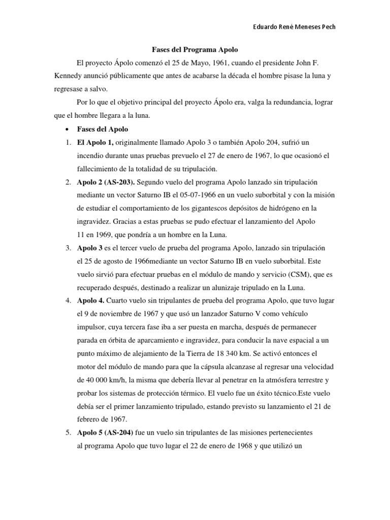 Fases Del Programa Apolo | PDF | Apolo (nave espacial) | Programa Apolo