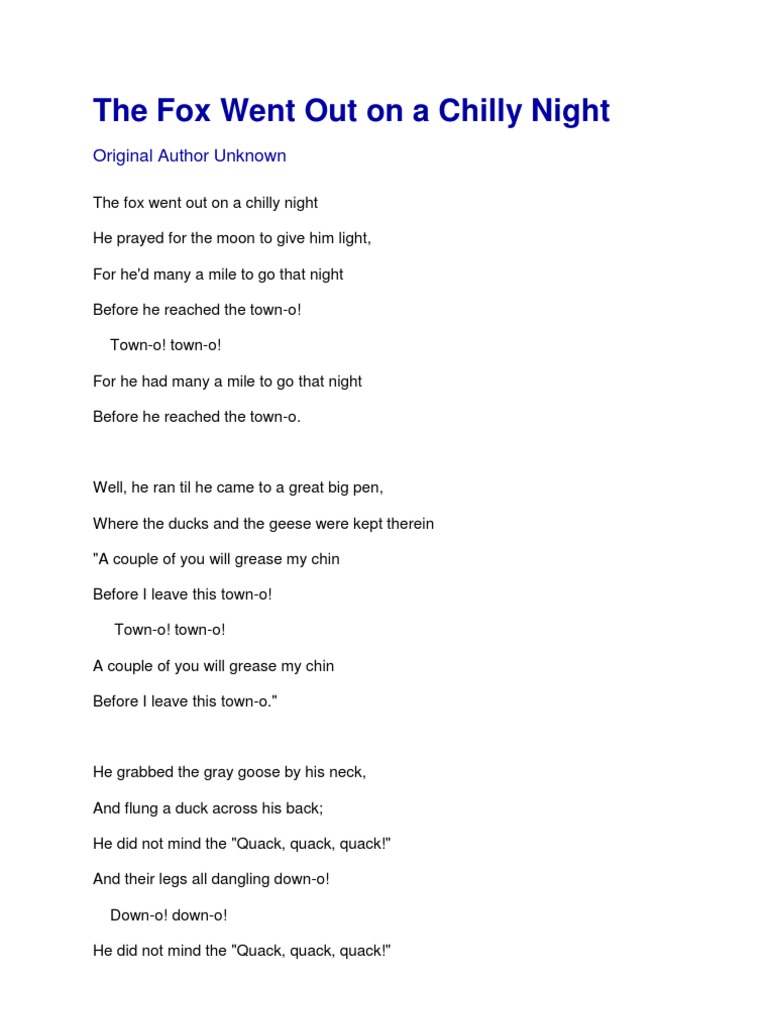 The Fox Went Out On A Chilly Night | PDF