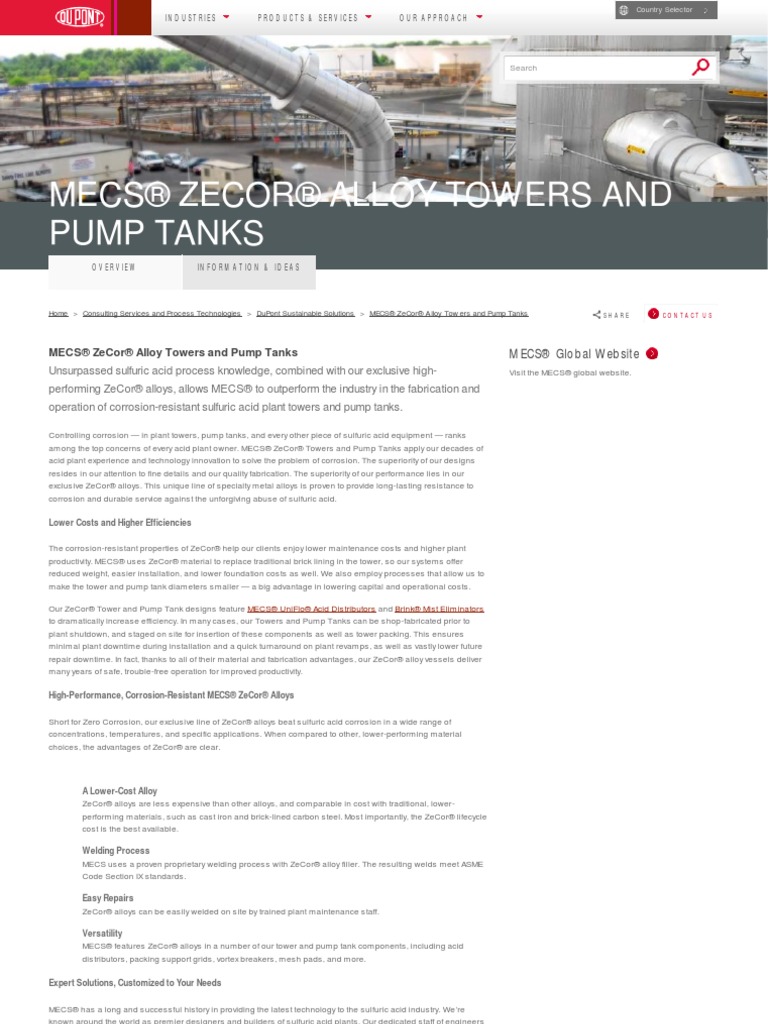 ZeCor® Sulfuric Acid Plant Towers and Pum | PDF | Corrosion | Du Pont