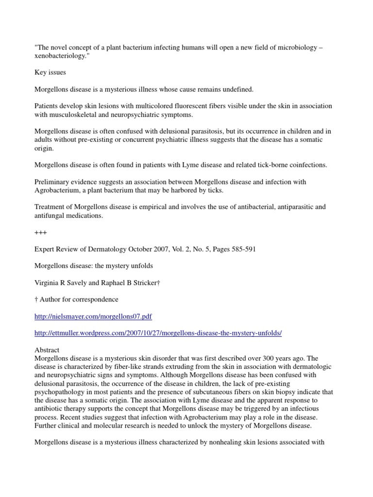 Morgellons Disease The Mystery Unfolds Virginia R Savely and Raphael B ...