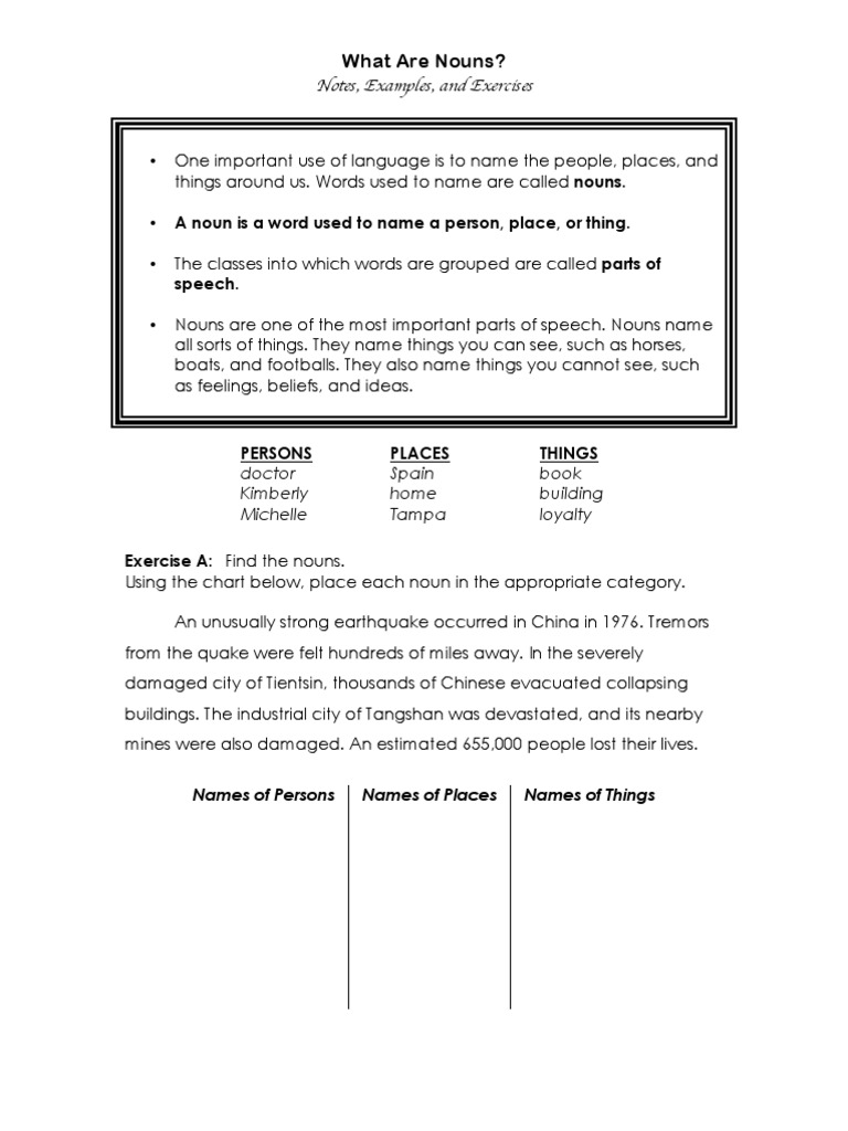 What Are Nouns?: Notes, Examples, and Exercises | PDF | Part Of Speech ...