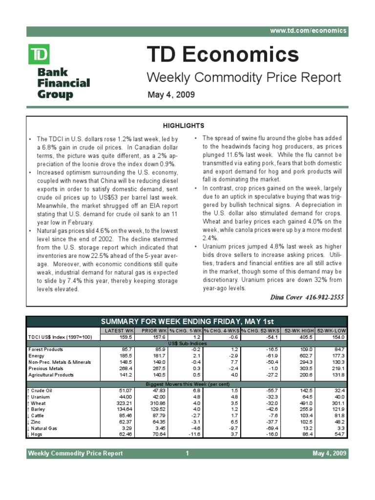 Weekly Commodity Price Report | PDF | Price Of Oil | Economies