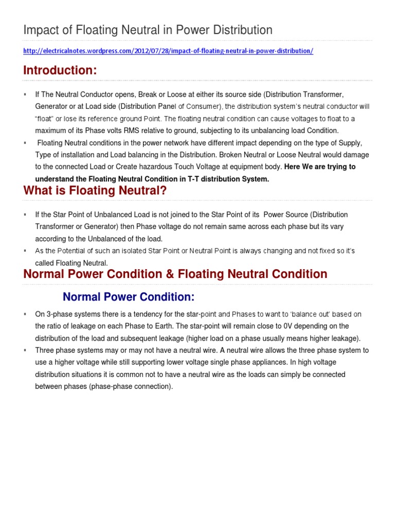 Impact of Floating Neutral in Power | PDF | Electric Power Distribution ...