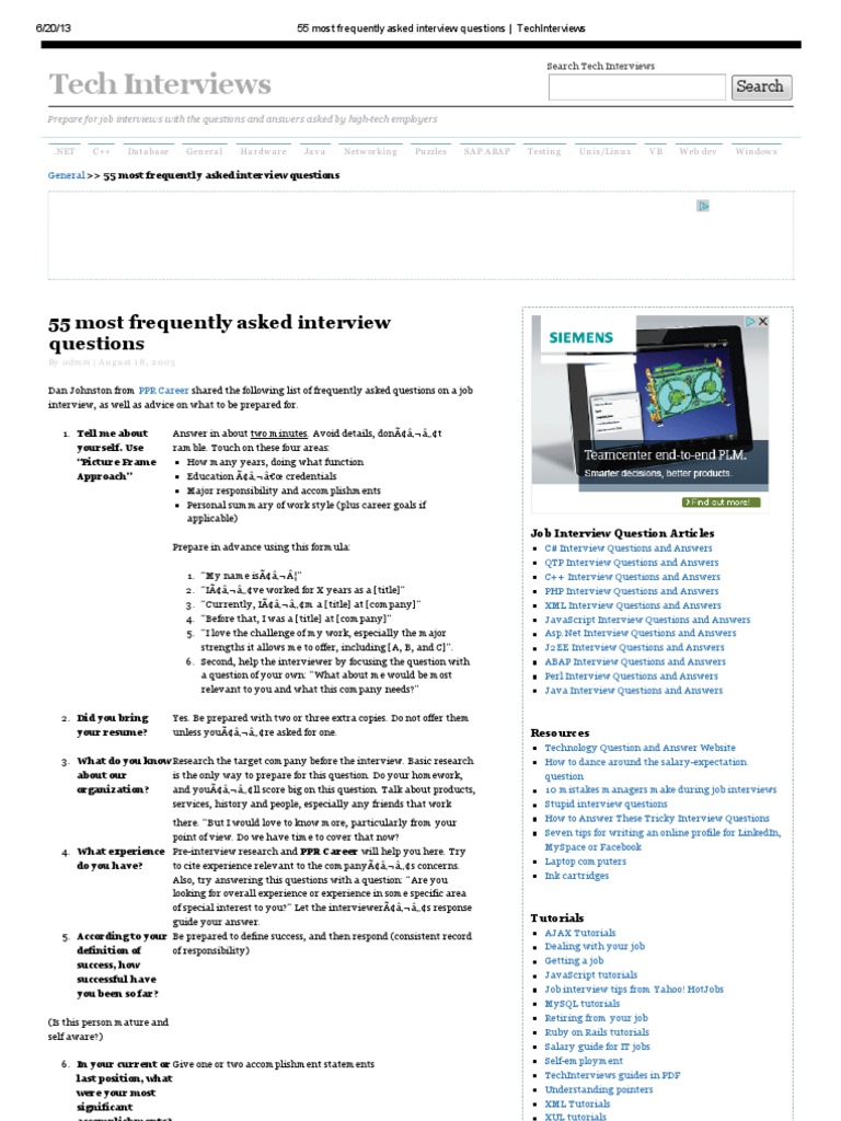 55 Most Frequently Asked Interview Questions - TechInterviews | PDF | Software | Computing And ...