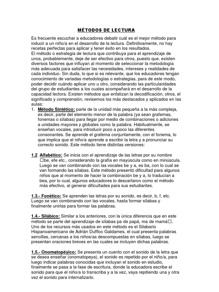 Métodos de Lectura | PDF | Lectura (proceso) | Palabra