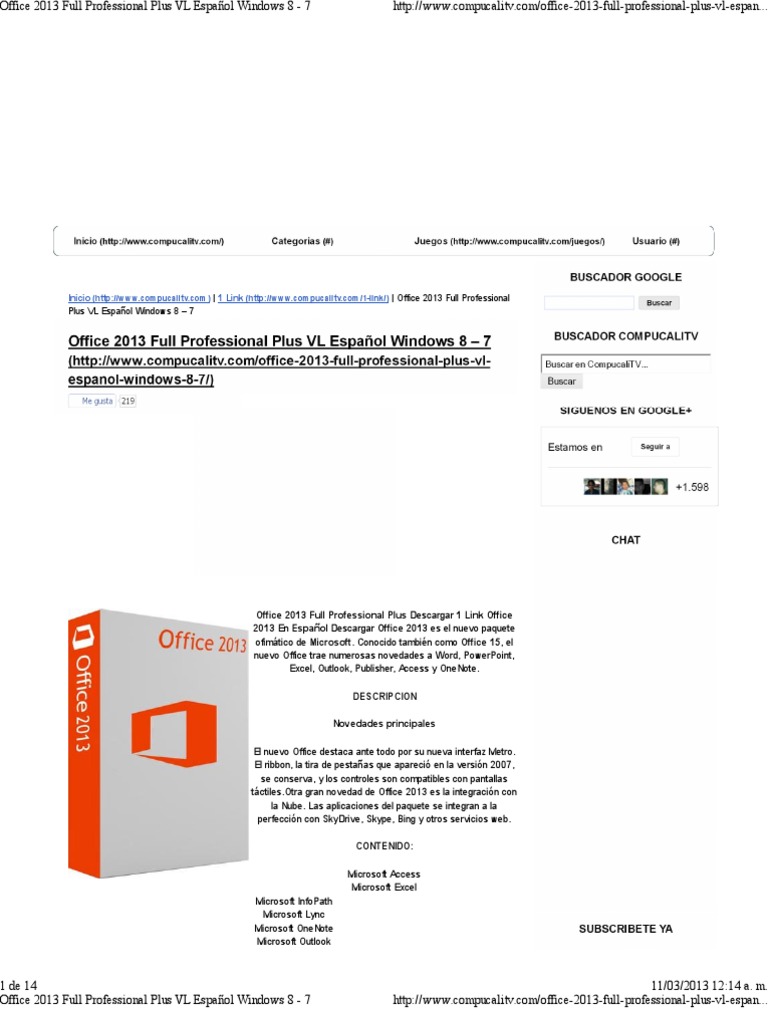 Office 2013 Full Professional Plus VL Español Windows 8 - 7 PDF | PDF ...