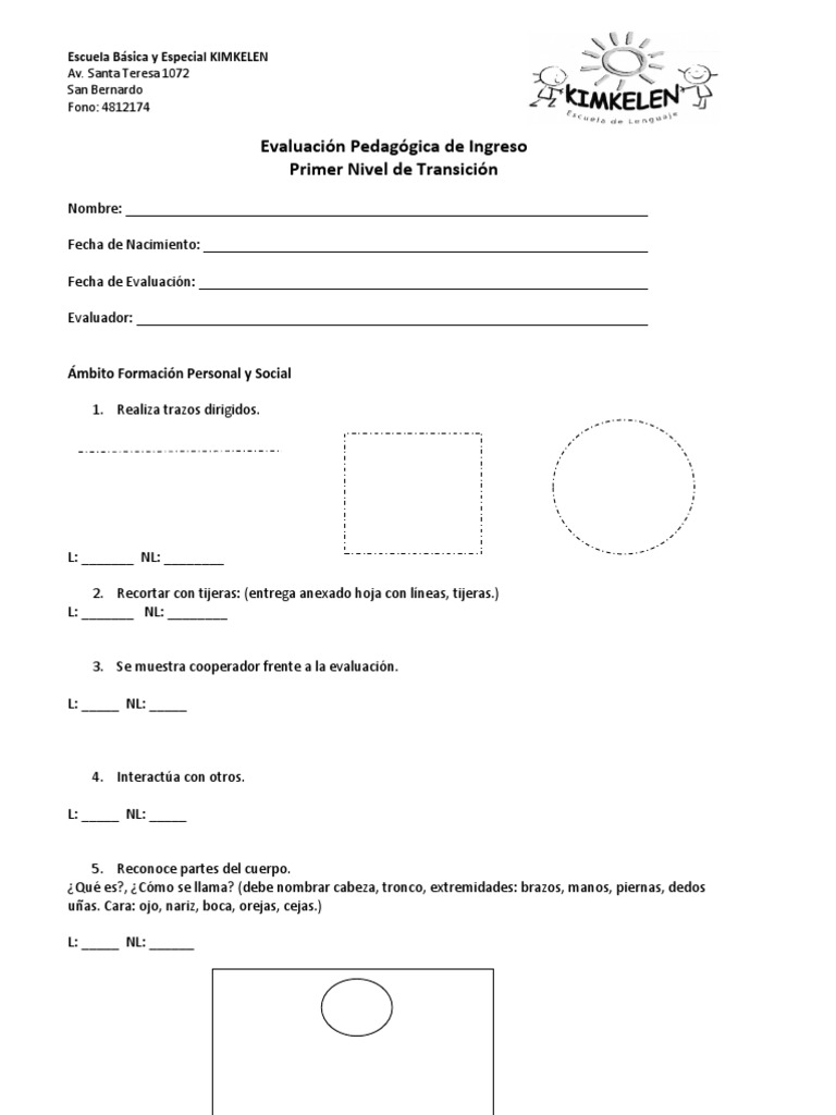 PRUEBA PEDAGÓGICA PRE- KINDER