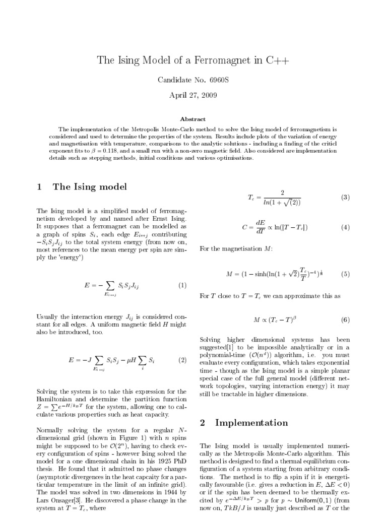 The Ising Model of A Ferromagnet in C++ | PDF | Phase Transition | Heat ...