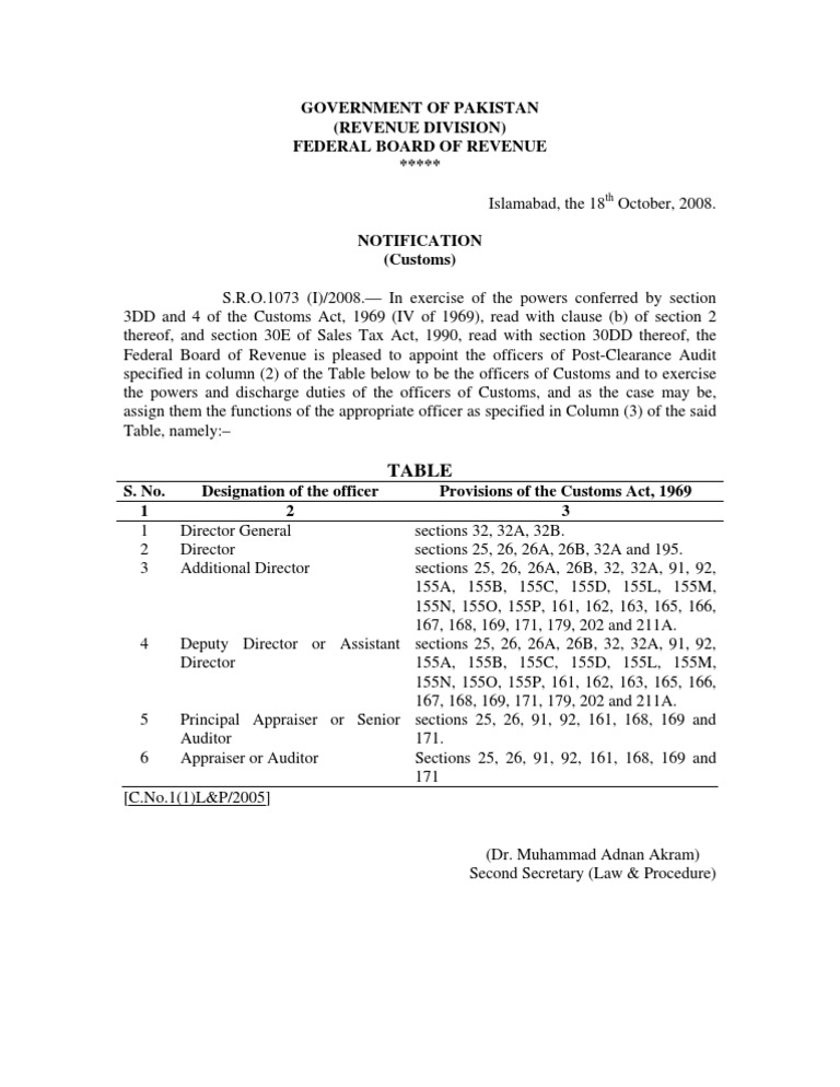 Pakistan Customs Officers Appointment | PDF