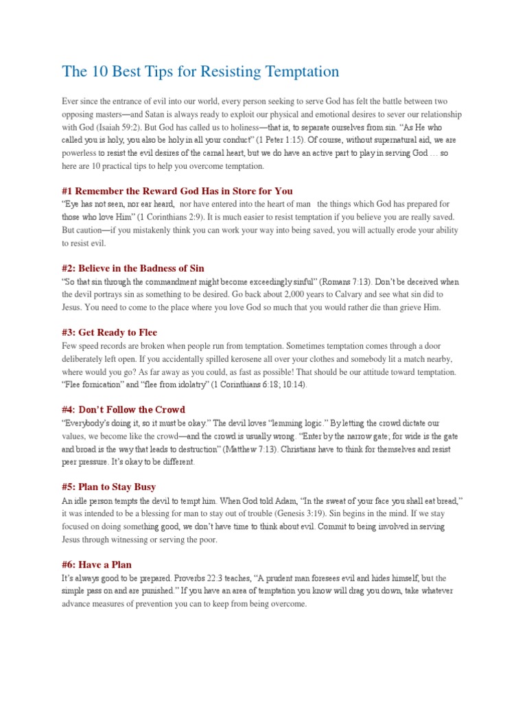 The 10 Best Tips For Resisting Temptation | PDF | Satan | Religious ...