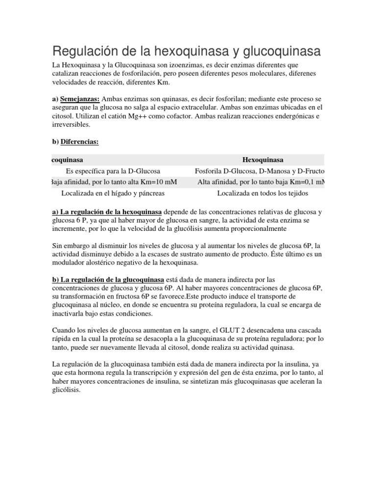 Regulación de Hexoquinasa y Glucoquinasa | PDF | Enzima | Glucólisis