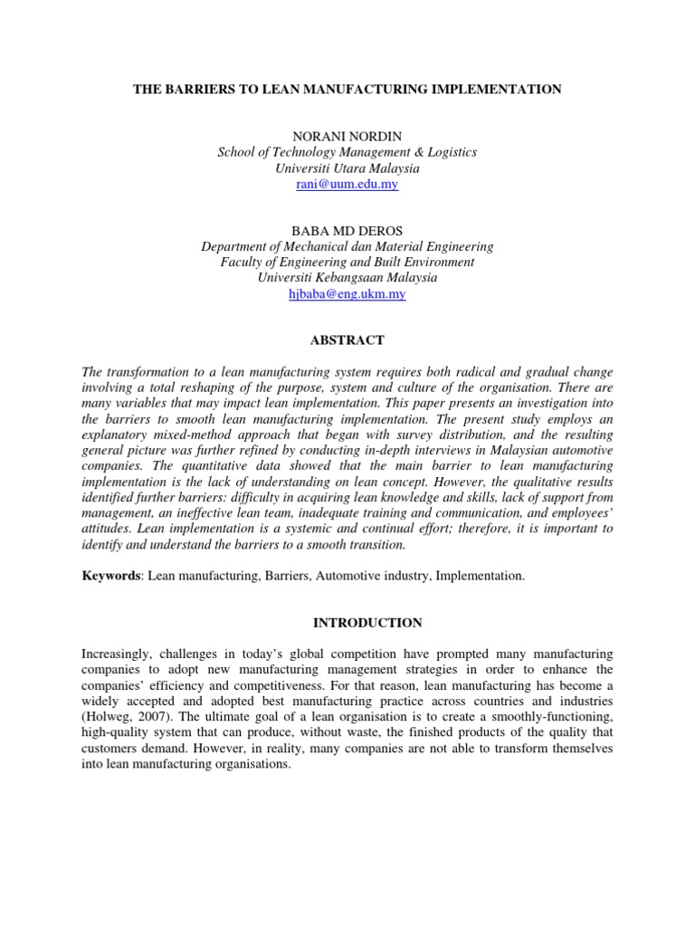 The Barriers To Lean Manufacturing Implementation | PDF | Lean ...