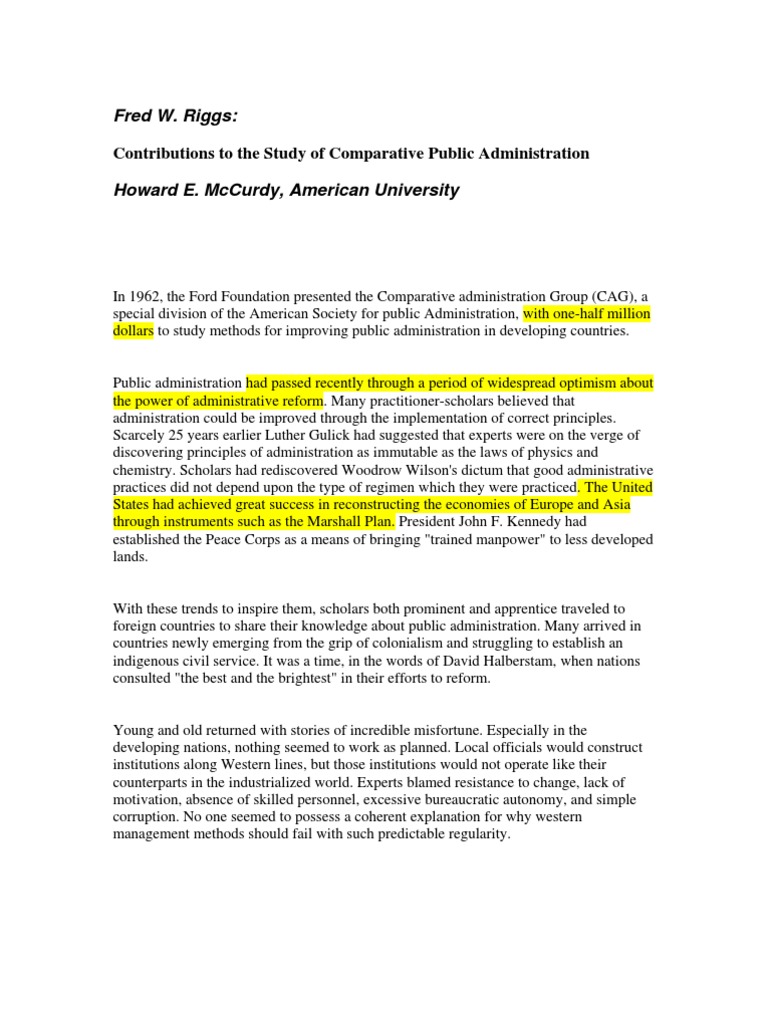 Curdy On Fred W Riggs PDF | PDF | Prism | Public Administration