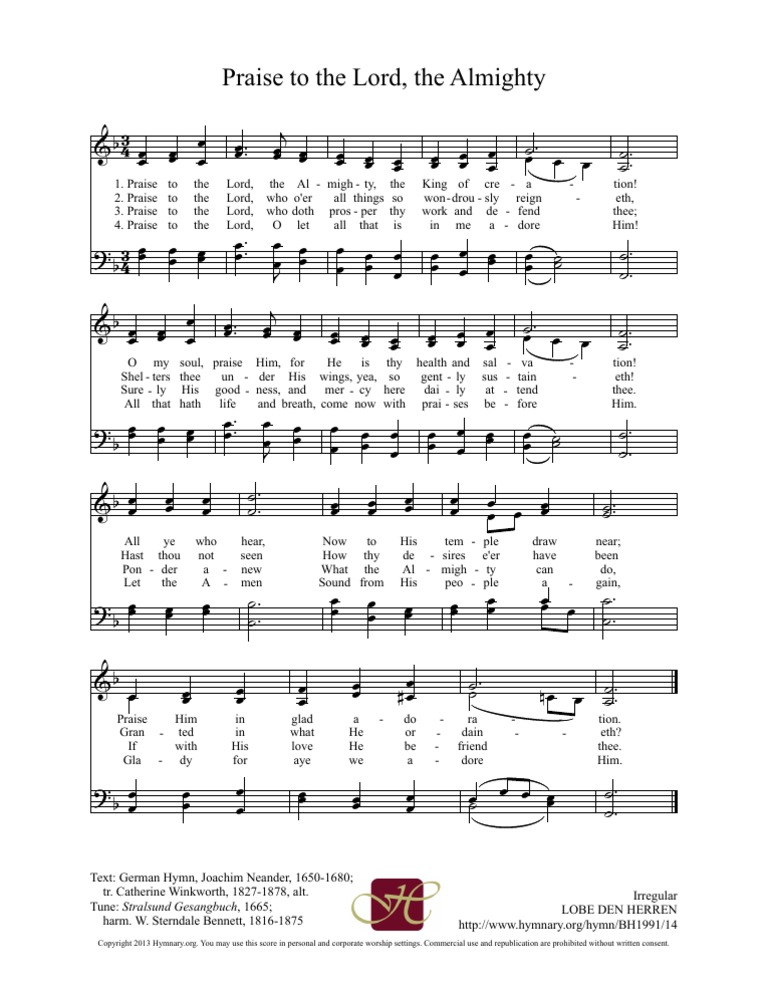 Praise To The Lord The Almighty | PDF