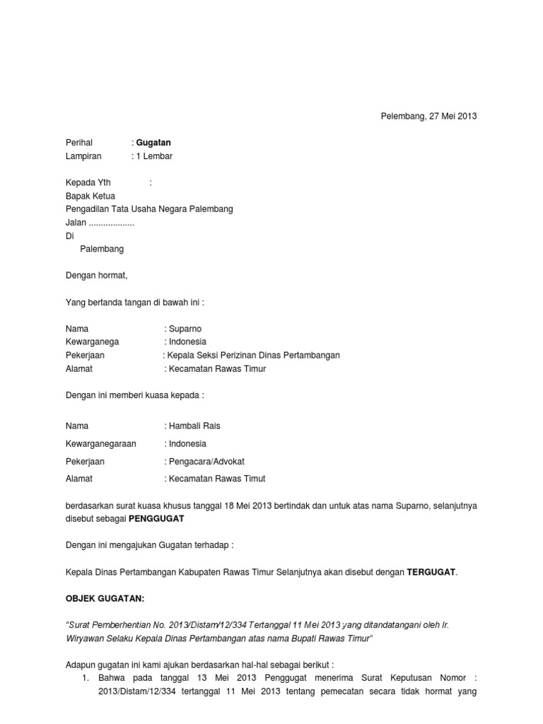 Contoh Surat Gugatan PTUN | PDF