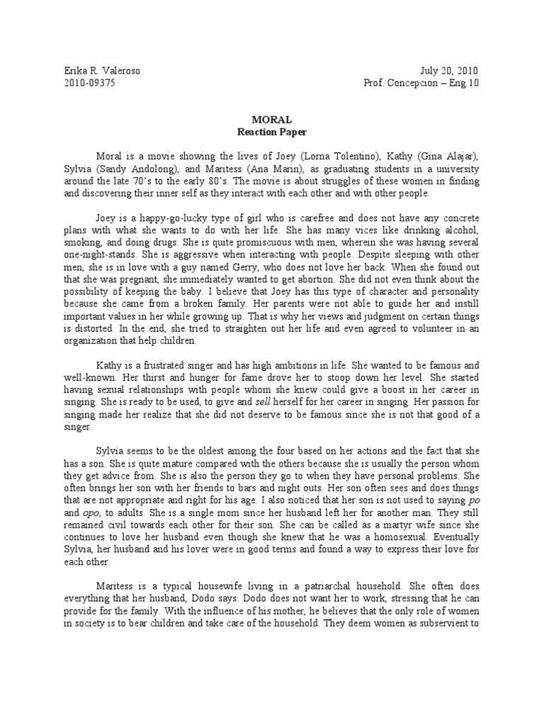 Moral Reaction Paper | PDF | Interpersonal Relationships | Morality