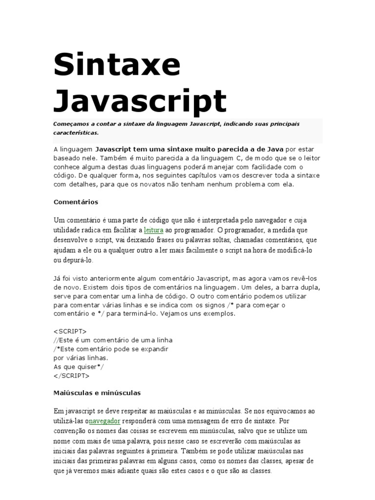 Sintaxe de Javascript PDF | PDF | Script Java | Tipo de dados