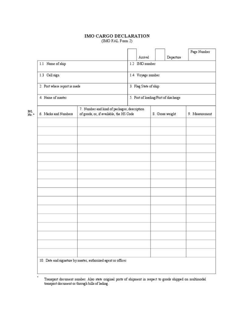 Cargo Declaration (FAL Form 2) | PDF