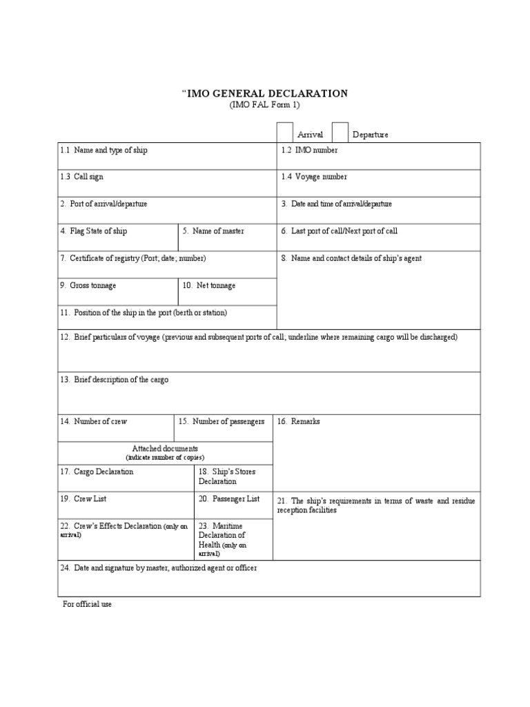 IMO General Declaration Form 1 Overview | PDF