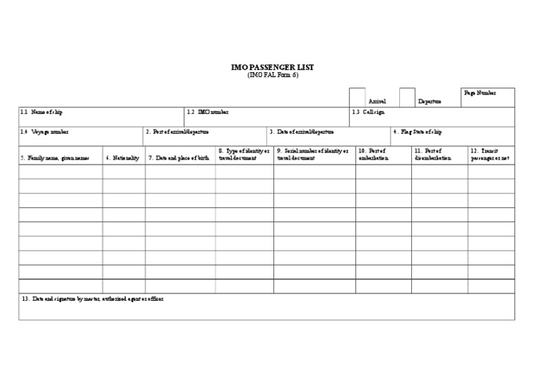 Passenger List (FAL Form 6) | PDF