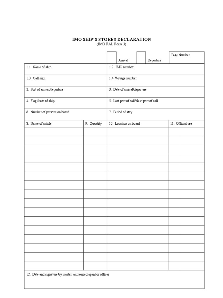 Ship's Stores Declaration (FAL Form 3) | PDF