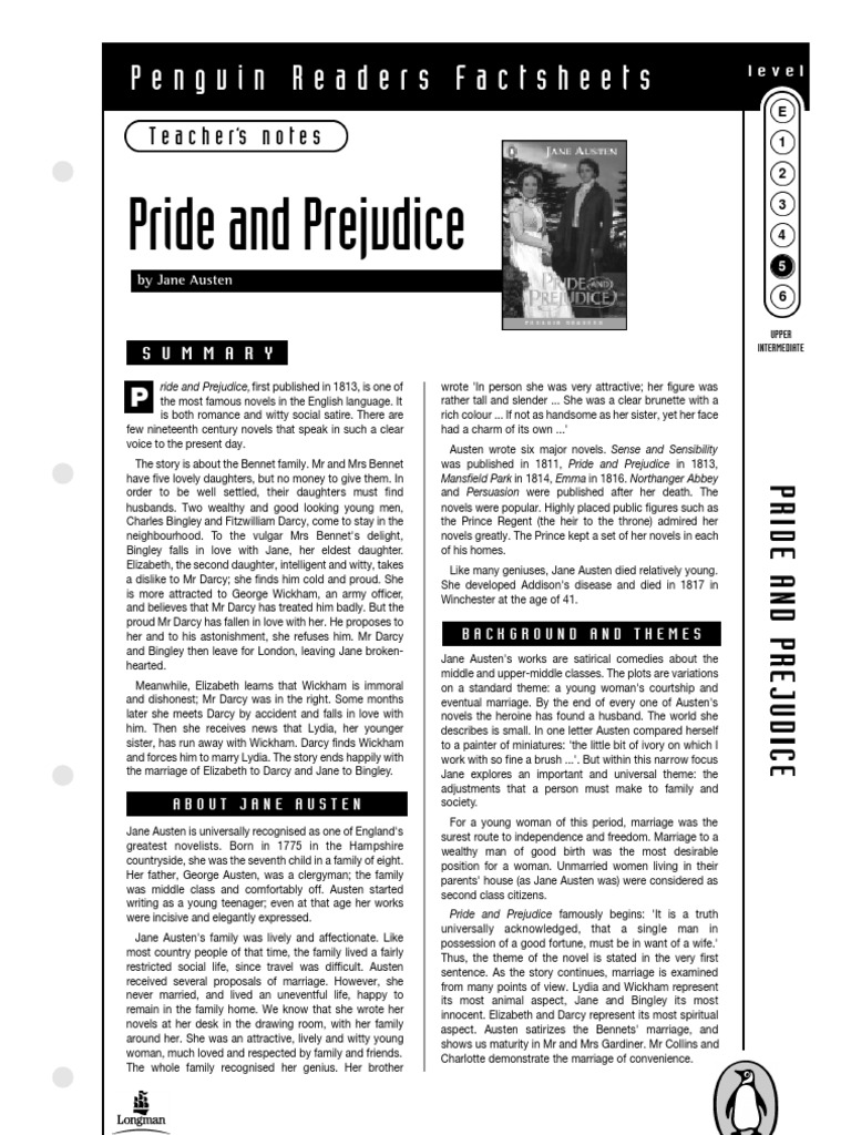 Pride and Prejudice Activities | PDF | Pride And Prejudice | Mr. Darcy