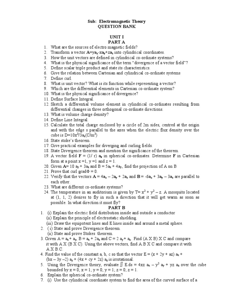 Electromagnetic Theory Question Bank | PDF | Magnetic Field | Inductance