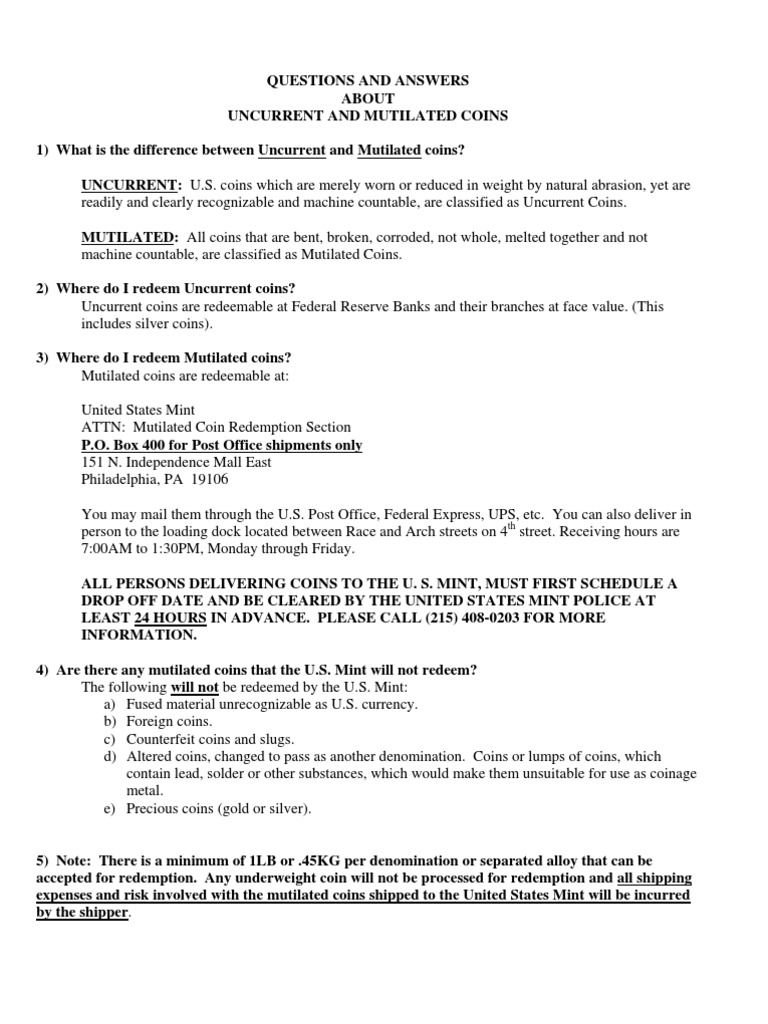 Uncurrent vs. Mutilated Coins Guide | PDF | United States Dollar ...