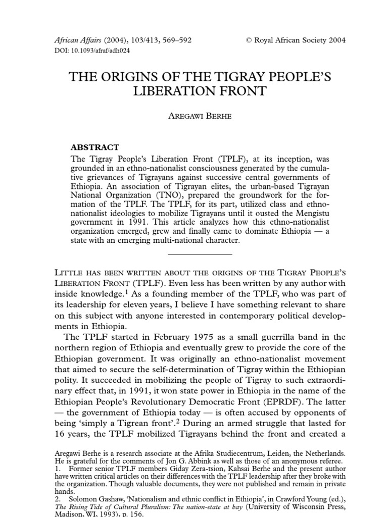 The Origins of TPLF | PDF | Ethiopia