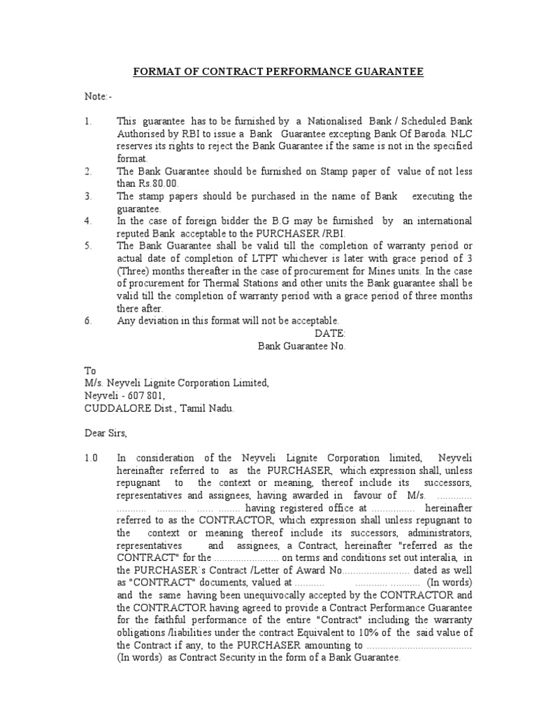 Format of Contract Performance Guarantee | PDF