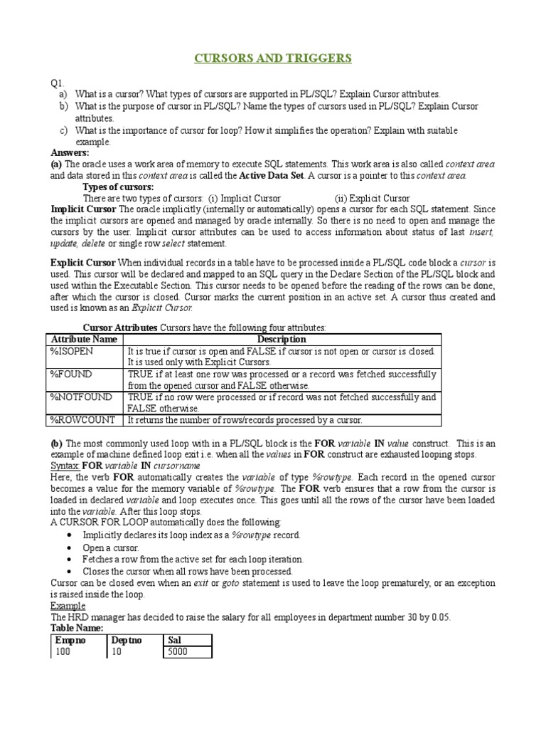 Cursors and Triggers | Download Free PDF | Pl/Sql | Sql
