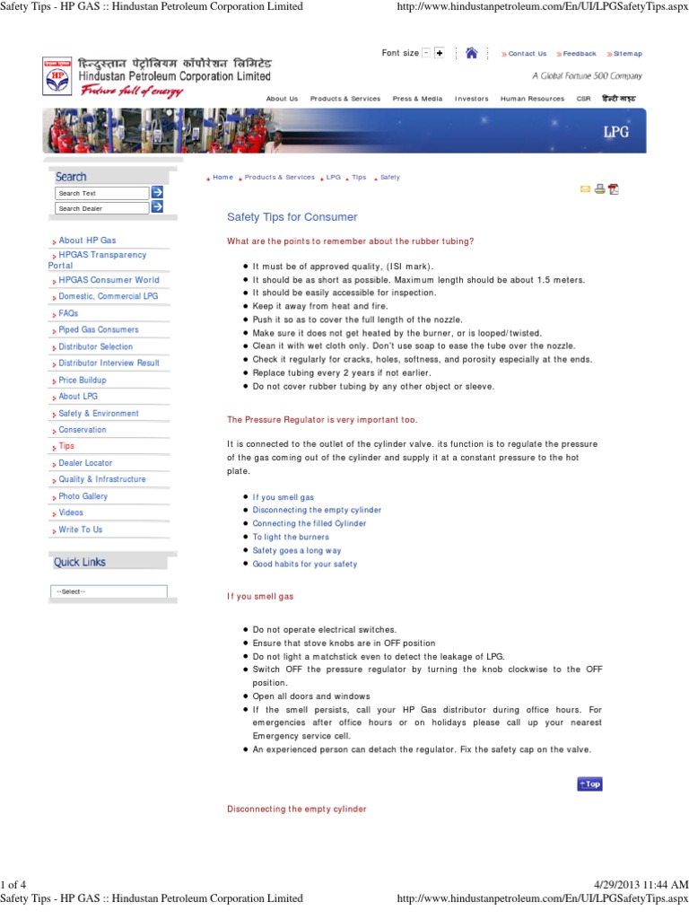 Safety Tips - HP GAS - Hindustan Petroleum Corporation Limited | PDF ...