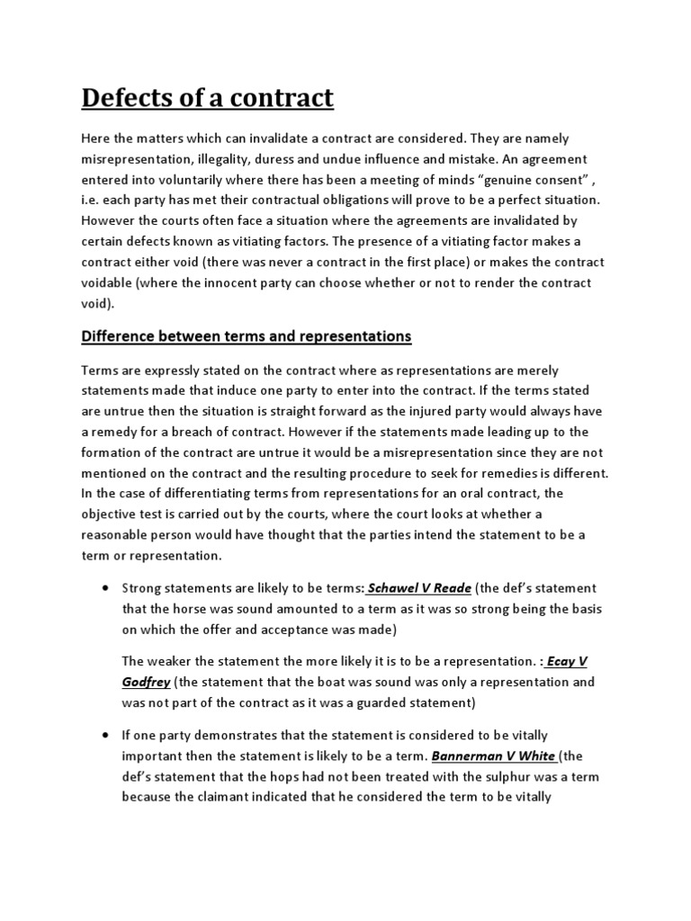 Defects of A Contract | PDF
