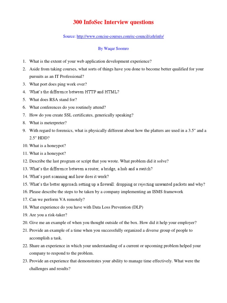 300 InfoSec Interview Questions | PDF | Information Security | Computer ...