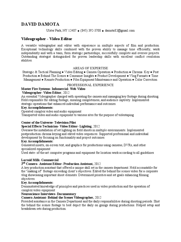 NYC Videographer and Video Editor Profile | PDF | Filmmaking | Video