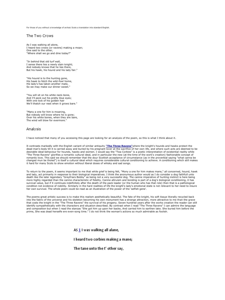 The Twa Corbies | Ballad | Samuel Taylor Coleridge