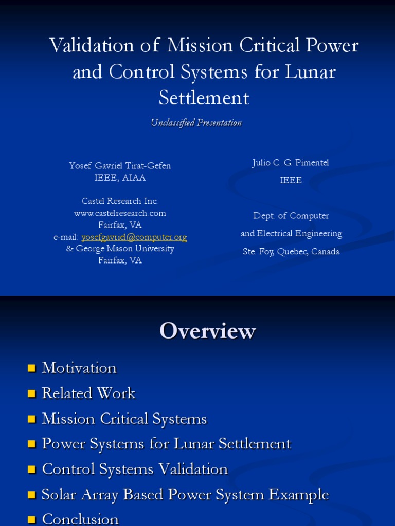 Validation of Mission Critical Power and Control Systems For Lunar Settlement | PDF | Real Time ...