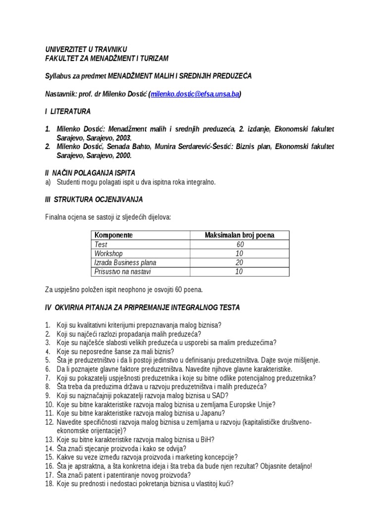 Menadzment Malih I Srednjih Preduzeca | PDF